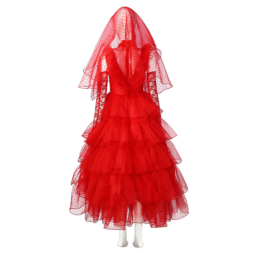 Movie Beetle Juice Lydia Red Wedding Dress Outfits Cosplay Costume Hal ...